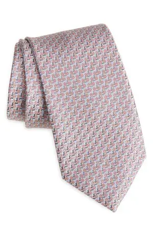 Brioni Geometric Jacquard Silk Tie - Old Rose/lead
