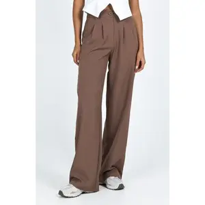 Princess Polly Archer Pleated High-waist Straight-leg Pants - Brown