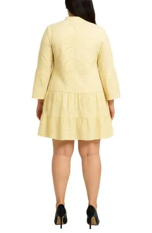 STANDARDS & PRACTICES Eyelet Embroidered Tiered Dress With Bell Sleeves