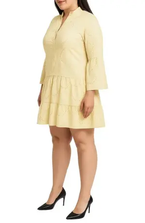 STANDARDS & PRACTICES Eyelet Embroidered Tiered Dress With Bell Sleeves