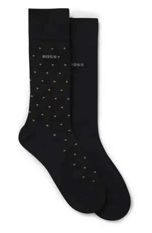 BOSS Two-pack Of Dot And Solid Dress Socks - Blk