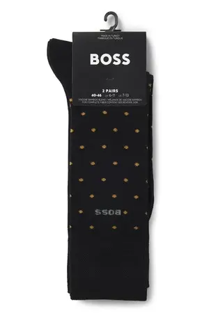 BOSS Two-pack Of Dot And Solid Dress Socks - Blk