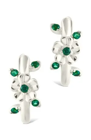 Sterling Forever Cambrie Cubic Zirconia Flower Hoop Earrings - Silver