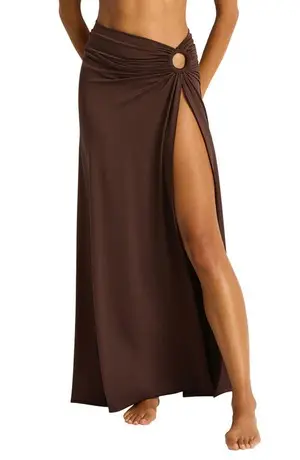 SEA LEVEL Mythos Ring Detail Cover-up Maxi Skirt - Cocoa