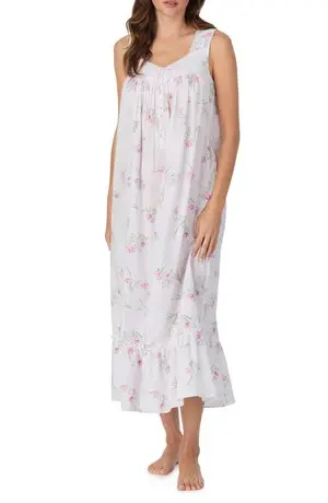 Eileen West Ballet Sleeveless Cotton Nightgown - Pink Floral