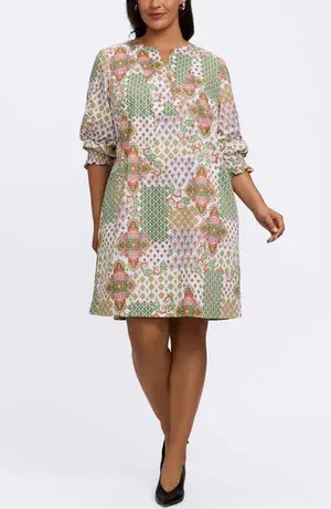 Foxcroft Alicia Patchwork Shift Dress - Green Multi