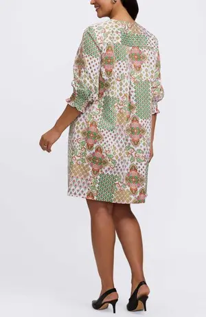 Foxcroft Alicia Patchwork Shift Dress - Green Multi
