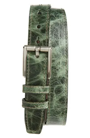 Torino Distressed Finish Calfskin Leather Belt - Green