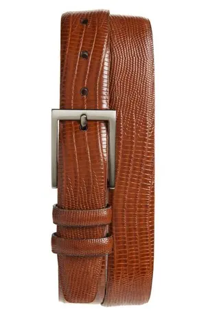 Torino Lizard Embossed Calfskin Leather Belt - Cognac