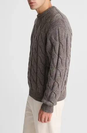 Madewell Crewneck Cable Knit Wool Blend Sweater - Heather Dark Driftwood
