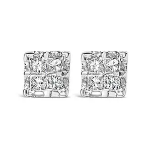 HAUS OF BRILLIANCE 10k Gold Diamond Princess Stud Earrings - Yellow