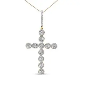 HAUS OF BRILLIANCE 10k Gold 5/8 Cttw Diamond Link Cross Pendant Necklace - Yellow