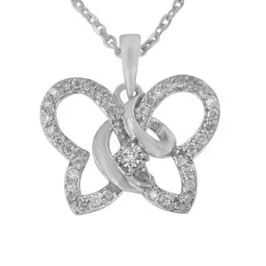 HAUS OF BRILLIANCE Sterling Silver Diamond Butterfly Pendant Necklace - White