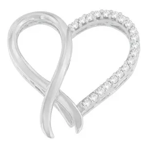 HAUS OF BRILLIANCE Silver Diamond Ribbon And Heart Pendant Necklace - White