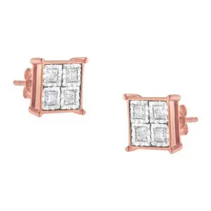 HAUS OF BRILLIANCE Rose Gold Plated Silver Diamond Stud Earrings - Pink