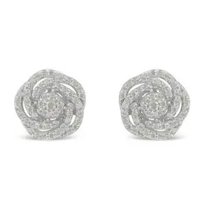HAUS OF BRILLIANCE 10kt Gold 1/2ct Diamond Flower Stud Earrings - White