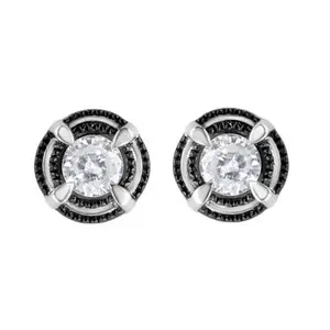 HAUS OF BRILLIANCE Black Rhodium Plated Diamond Halo Stud Earrings - White