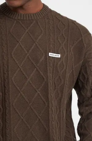 Guess Organic Cotton Blend Cable Knit Sweater - Dark Luxe Brown