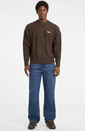 Guess Organic Cotton Blend Cable Knit Sweater - Dark Luxe Brown