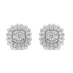 HAUS OF BRILLIANCE 1/2 Ct Round Diamond Halo Cluster Stud Earrings - White