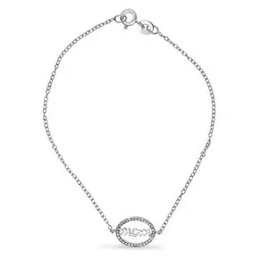 HAUS OF BRILLIANCE Silver Diamond Accent Mom Charm Bracelet - White