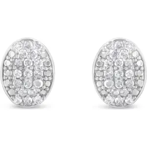 HAUS OF BRILLIANCE Silver Diamond Oval Cluster Earrings - White