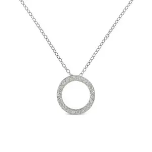 HAUS OF BRILLIANCE Silver Diamond Open Circle Pendant Necklace - White