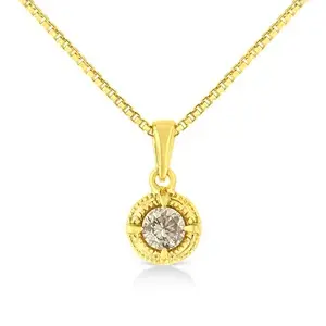 HAUS OF BRILLIANCE 14k Gold Plated Silver Diamond Solitaire Pendant Necklace - Yellow