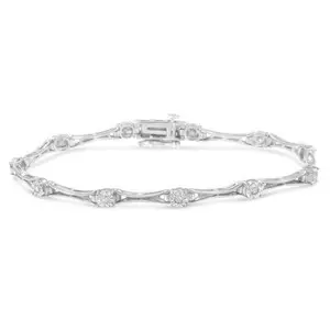 HAUS OF BRILLIANCE Silver Diamond Flared-bar Link Tennis Bracelet - White