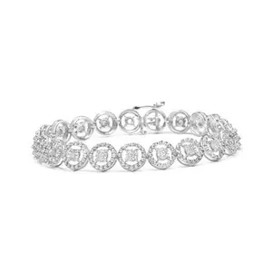 HAUS OF BRILLIANCE Silver Diamond Nested Circle Link Bracelet - White