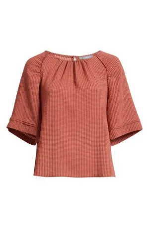 Wit & Wisdom Shirred Bell Sleeve Top - Mahogany Red