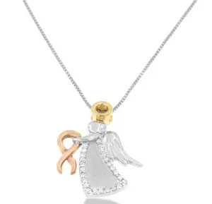 HAUS OF BRILLIANCE 10k Tri-color Gold Diamond-accented Angel Awareness Ribbon Pendant Necklace - Yellow