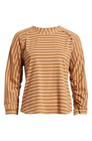 Wit & Wisdom Stripe Three Quarter Sleeve Top - Sahara Sand/peach Parfait