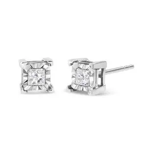 HAUS OF BRILLIANCE 1.0 Ct Diamond Princess Solitaire Stud Earrings - White