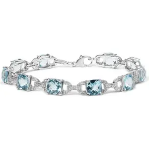 HAUS OF BRILLIANCE Silver And Diamond Tennis Bracelet - Blue Topaz