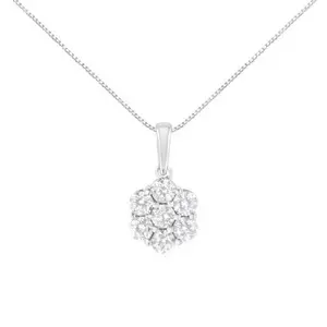 HAUS OF BRILLIANCE 14k Gold 2.00 Cttw Diamond 7 Stone Flower Cluster Pendant Necklace - White