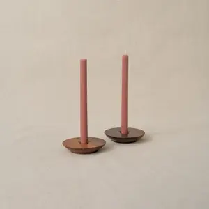 PARE Dish Candlestick Holder Pair - Brown