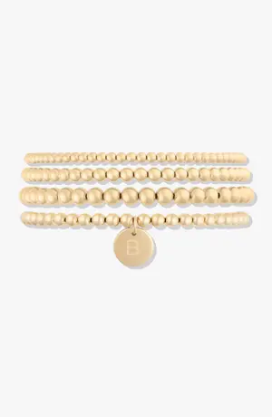 CUFFED BY NANO 14k Gold Filled Beaded Bracelet Stack With Initial Coin - Gold B