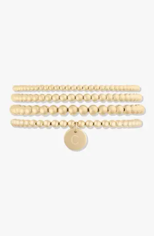CUFFED BY NANO 14K Gold Filled Beaded Bracelet Stack With Initial Coin Gold C