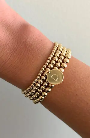 CUFFED BY NANO 14k Gold Filled Beaded Bracelet Stack With Initial Coin - Gold D