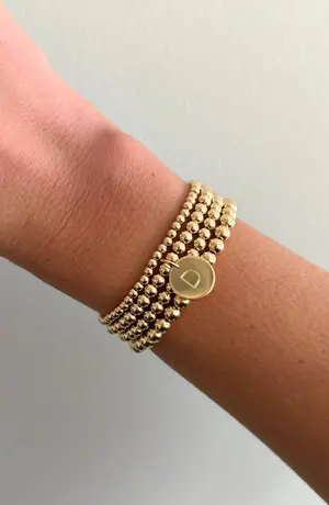 CUFFED BY NANO 14k Gold Filled Beaded Bracelet Stack With Initial Coin - Gold D