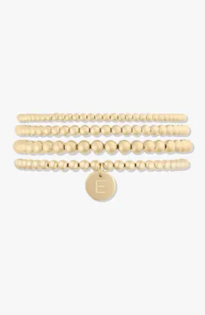 CUFFED BY NANO 14k Gold Filled Beaded Bracelet Stack With Initial Coin - Gold E