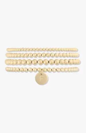 CUFFED BY NANO 14k Gold Filled Beaded Bracelet Stack With Initial Coin - Gold F