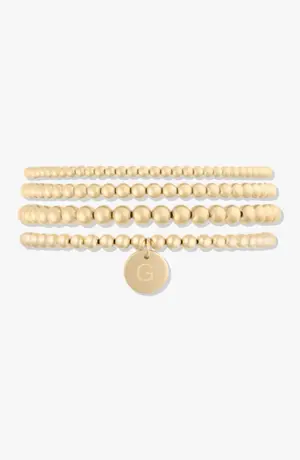 CUFFED BY NANO 14k Gold Filled Beaded Bracelet Stack With Initial Coin - Gold G