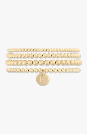 CUFFED BY NANO Classic Initial Coin Beaded Bracelet Stack - Gold H