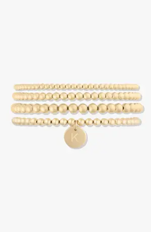 CUFFED BY NANO 14k Gold Filled Beaded Bracelet Stack With Initial Coin - Gold K