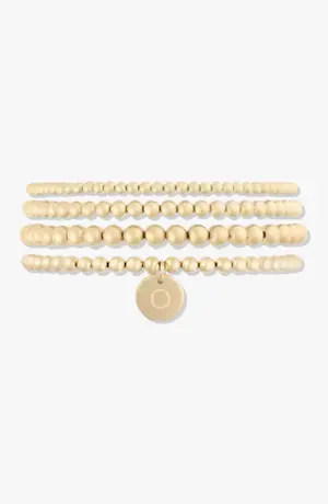 CUFFED BY NANO 14k Gold Filled Beaded Bracelet Stack With Initial Coin - Gold O