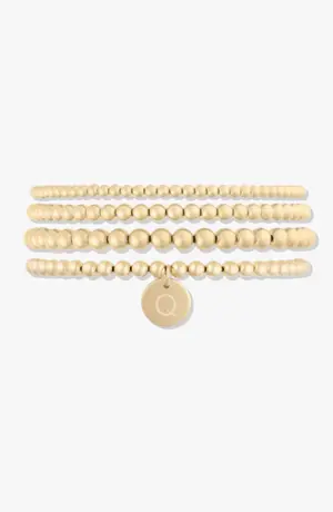 CUFFED BY NANO 14K Gold Filled Beaded Bracelet Stack With Initial Coin Gold Q