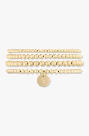 CUFFED BY NANO 14K Gold Filled Beaded Bracelet Stack With Initial Coin Gold S