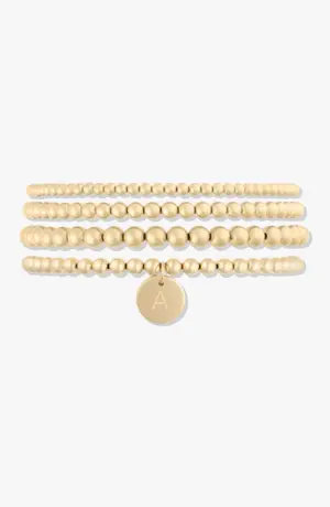 CUFFED BY NANO 14K Gold Filled Beaded Bracelet Stack With Initial Coin One-color